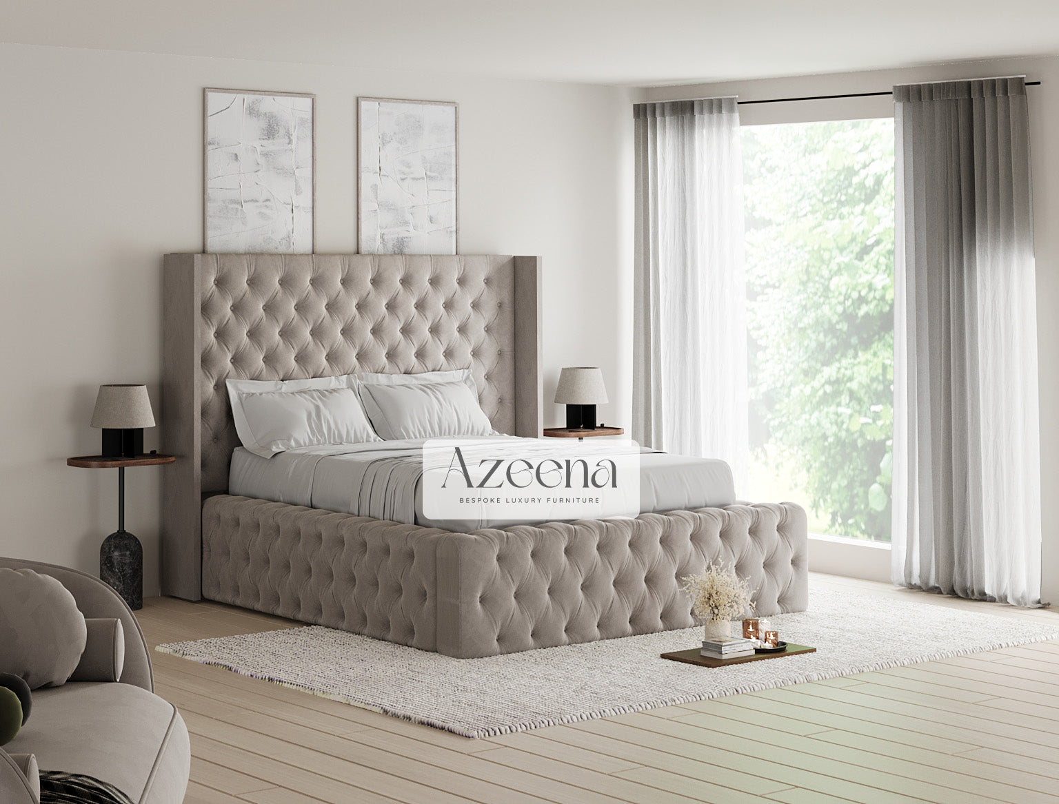 Jane Ambassador Chesterfield Winged Fabric Upholstered Bed – Azeena