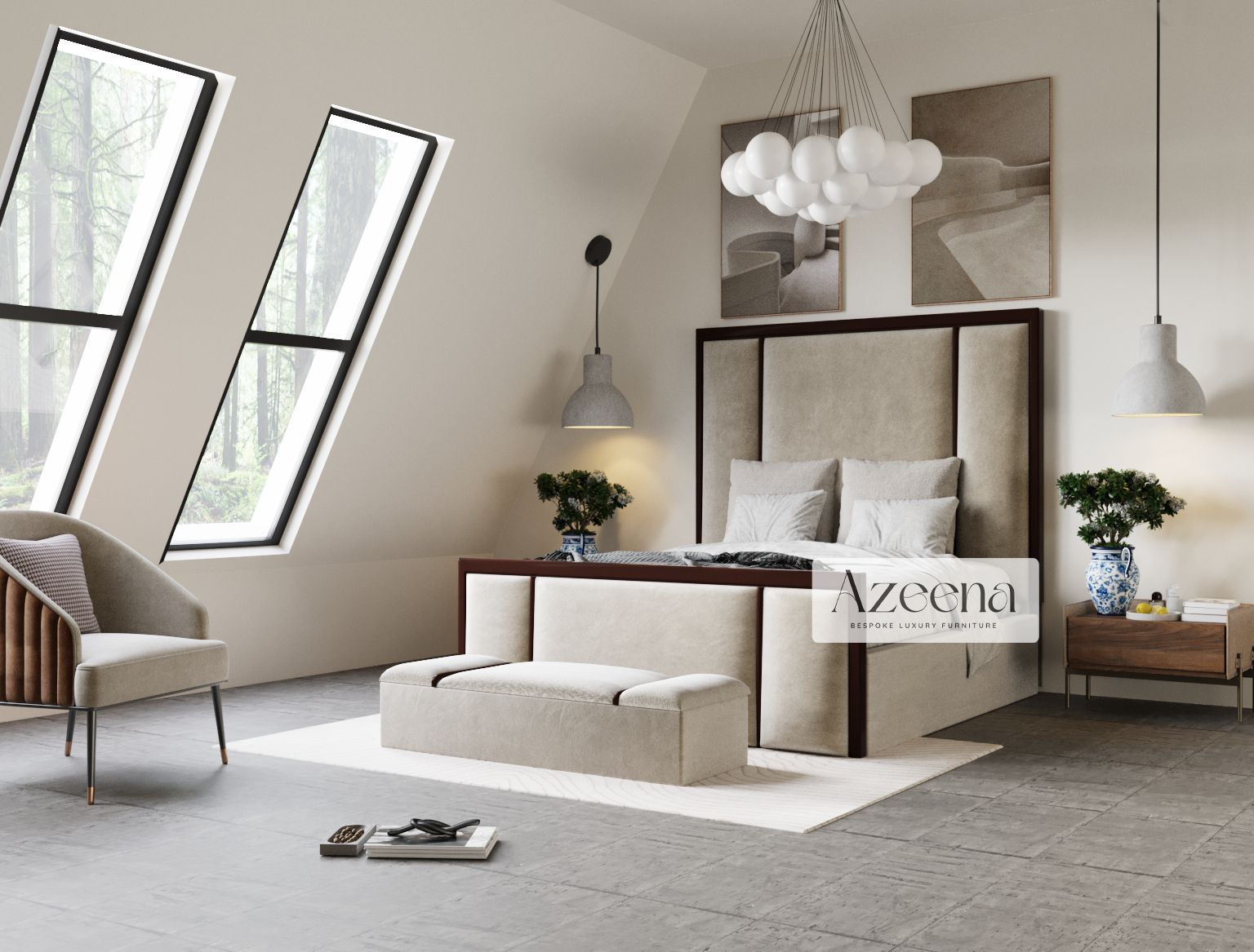 Sansa Border Fabric Tall Upholstered Bed With Optional Storage – Azeena