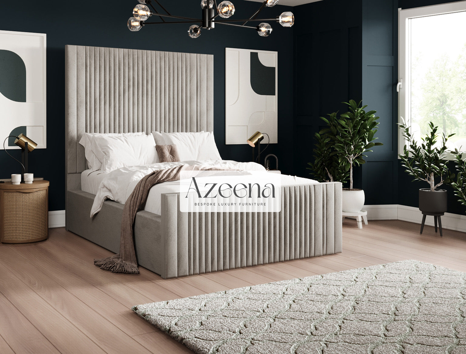 Manor Stripe Line Tall Fabric Upholstered Bed With Optional Storage ...